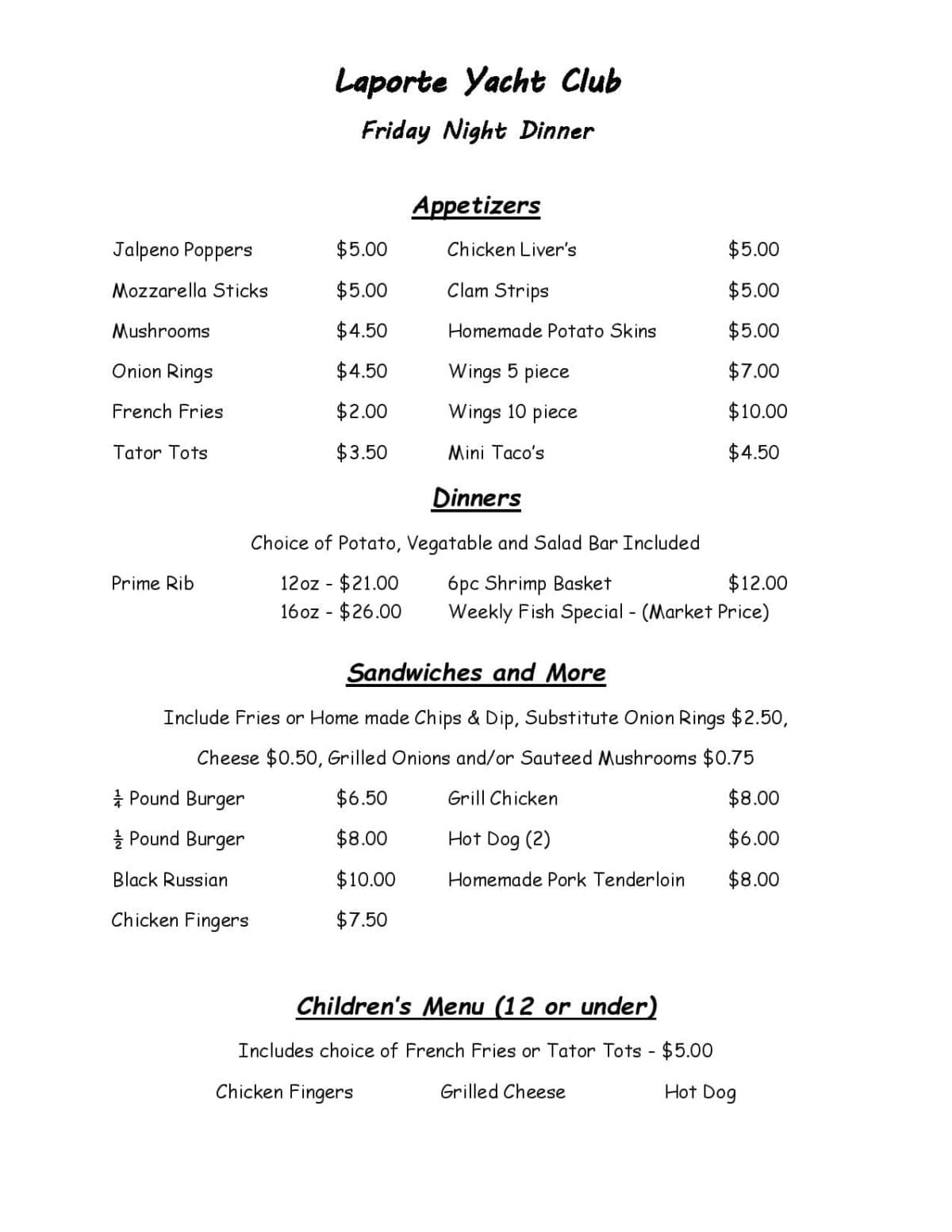 Bar & Dining - La Porte Yacht Club - Located on Pine Lake